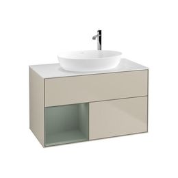 Villeroy & Boch Villeroy und Boch Finion Waschtischunterschrank G891GMHH 100cm, Abdeckplatte white matt, Emotion, Regale Olive matt lacquer, Sand Matt Lacquer