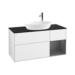 Villeroy & Boch Villeroy und Boch Finion Waschtischunterschrank G952GKGF 120cm, Abdeckplatte black matt, Emotion, Regale Anthracite matt lacquer, Glossy white lacquer