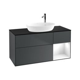 Villeroy & Boch Villeroy und Boch Finion Waschtischunterschrank G952GFHG 120cm, Abdeckplatte black matt, Emotion, Regale Glossy white lacquer, Midnight Blue Matt Lacquer
