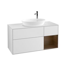 Villeroy & Boch Villeroy und Boch Finion Waschtischunterschrank G951GNMT 120cm, Abdeckplatte white matt, Emotion, Regale Walnut Veneer, White matt lacquer