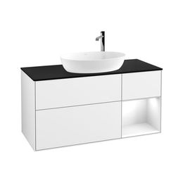 Villeroy & Boch Villeroy und Boch Finion Waschtischunterschrank F952GFGF 120cm, Abdeckplatte black matt, Regale Glossy white lacquer, Glossy white lacquer