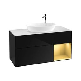 Villeroy & Boch Villeroy und Boch Finion Waschtischunterschrank G951HFPH 120cm, Abdeckplatte white matt, Emotion, Regale Gold matt lacquer, Glossy Black Lacquer