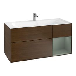 Villeroy & Boch Villeroy und Boch Finion Waschtischunterschrank F070GMGN 119,6x59,1cm, Regal rechts Olive Matt Lacquer, Walnut veneer