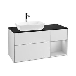 Villeroy & Boch Villeroy und Boch Finion Waschtischunterschrank G812GJMT 120cm, Abdeckplatte black matt, Emotion, Regale Light grey matt lacquer, White matt lacquer