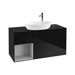 Villeroy & Boch Villeroy und Boch Finion Waschtischunterschrank G942GJPH 120cm, Abdeckplatte black matt, Emotion, Regale Light grey matt lacquer, Glossy Black Lacquer
