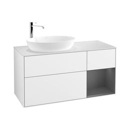 Villeroy & Boch Villeroy und Boch Finion Waschtischunterschrank F931GKGF 120cm, Abdeckplatte white matt, Regale Anthracite matt lacquer, Glossy white lacquer