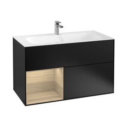 Villeroy & Boch Villeroy und Boch Finion Waschtischunterschrank F030PCPD 99,6x59,1x49,8cm, Regal links Oak Veneer, Black matt lacquer