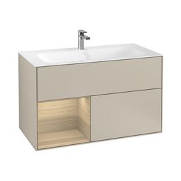 Villeroy & Boch Villeroy und Boch Finion Waschtischunterschrank F030PCHH 99,6x59,1x49,8cm, Regal links Oak Veneer, Sand Matt Lacquer
