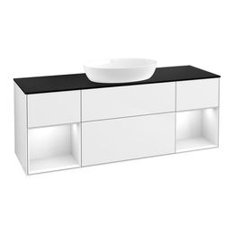 Villeroy & Boch Villeroy und Boch Finion Waschtischunterschrank GD02GFGF 120cm, Abdeckplatte black matt, Emotion, Regale Glossy white lacquer, Glossy white lacquer