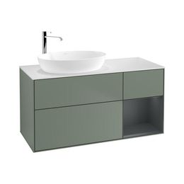 Villeroy & Boch Villeroy und Boch Finion Waschtischunterschrank F931HGGM 120cm, Abdeckplatte white matt, Regale Midnight matt lacquer, Olive Matt Lacquer