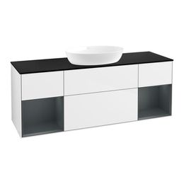 Villeroy & Boch Villeroy und Boch Finion Waschtischunterschrank GD02HGGF 120cm, Abdeckplatte black matt, Emotion, Regale Midnight matt lacquer, Glossy white lacquer
