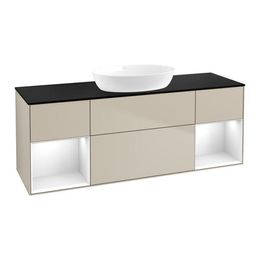 Villeroy & Boch Villeroy und Boch Finion Waschtischunterschrank FD02GFHH 120cm, Abdeckplatte black matt, Regale Glossy white lacquer, Sand Matt Lacquer