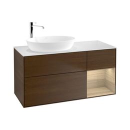 Villeroy & Boch Villeroy und Boch Finion Waschtischunterschrank F931PCGN 120cm, Abdeckplatte white matt, Regale Oak Veneer, Walnut veneer