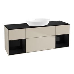 Villeroy & Boch Villeroy und Boch Finion Waschtischunterschrank FD02PHHH 120cm, Abdeckplatte black matt, Regale Glossy black lacquer, Sand Matt Lacquer