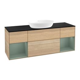 Villeroy & Boch Villeroy und Boch Finion Waschtischunterschrank GD02GMPC 120cm, Abdeckplatte black matt, Emotion, Regale Olive matt lacquer, Oak Veneer