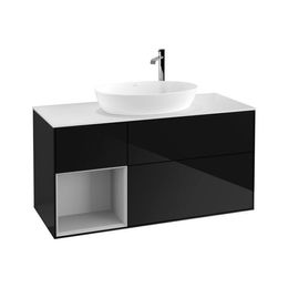 Villeroy & Boch Villeroy und Boch Finion Waschtischunterschrank F941GJPH 120cm, Abdeckplatte white matt, Regale Light grey matt lacquer, Glossy Black Lacquer