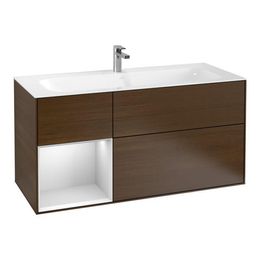 Villeroy & Boch Villeroy und Boch Finion Waschtischunterschrank G060MTGN 119,6x59,1cm, Emotion, Regal links White matt lacquer, Walnut veneer