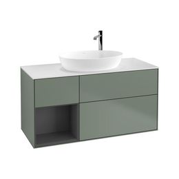 Villeroy & Boch Villeroy und Boch Finion Waschtischunterschrank F941GKGM 120cm, Abdeckplatte white matt, Regale Anthracite matt lacquer, Olive Matt Lacquer