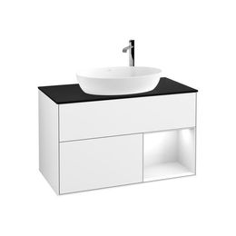 Villeroy & Boch Villeroy und Boch Finion Waschtischunterschrank F902GFGF 100cm, Abdeckplatte black matt, Regale Glossy white lacquer, Glossy white lacquer