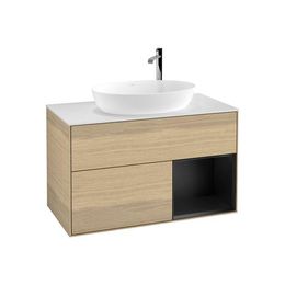Villeroy & Boch Villeroy und Boch Finion Waschtischunterschrank F901PDPC 100cm, Abdeckplatte white matt, Regale Black matt lacquer, Oak Veneer