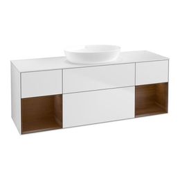 Villeroy & Boch Villeroy und Boch Finion Waschtischunterschrank GD01GNMT 120cm, Abdeckplatte white matt, Emotion, Regale Walnut Veneer, White matt lacquer