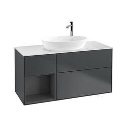 Villeroy & Boch Villeroy und Boch Finion Waschtischunterschrank F941GKHG 120cm, Abdeckplatte white matt, Regale Anthracite matt lacquer, Midnight Blue Matt Lacquer