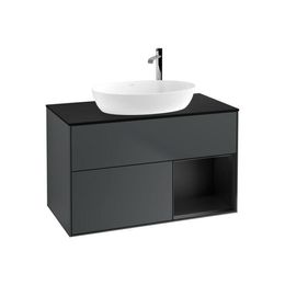 Villeroy & Boch Villeroy und Boch Finion Waschtischunterschrank F902PDHG 100cm, Abdeckplatte black matt, Regale Black matt lacquer, Midnight Blue Matt Lacquer