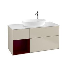 Villeroy & Boch Villeroy und Boch Finion Waschtischunterschrank F941HBHH 120cm, Abdeckplatte white matt, Regale Peony matt lacquer, Sand Matt Lacquer