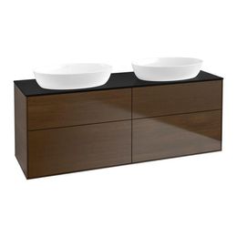 Villeroy & Boch Villeroy und Boch Finion Waschtischunterschrank GA8200GN 160x60,3cm, Emotion, Abdeckplatte black matt, Walnut veneer