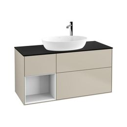 Villeroy & Boch Villeroy und Boch Finion Waschtischunterschrank F942GFHH 120cm, Abdeckplatte black matt, Regale Glossy white lacquer, Sand Matt Lacquer