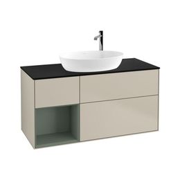 Villeroy & Boch Villeroy und Boch Finion Waschtischunterschrank F942GMHH 120cm, Abdeckplatte black matt, Regale Olive matt lacquer, Sand Matt Lacquer