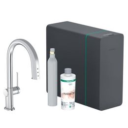 Hansgrohe Aqittura Sp&uuml;ltisch-Einhebelmischer 76839000 SodaSystem 210, Ausziehauslauf, Starter Set, chrom