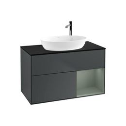 Villeroy & Boch Villeroy und Boch Finion Waschtischunterschrank G902GMHG 100cm, Abdeckplatte black matt, Emotion, Regale Olive matt lacquer, Midnight Blue Matt Lacquer