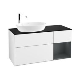Villeroy & Boch Villeroy und Boch Finion Waschtischunterschrank F932HGGF 120cm, Abdeckplatte black matt, Regale Midnight matt lacquer, Glossy white lacquer