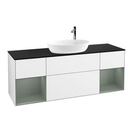 Villeroy & Boch Villeroy und Boch Finion Waschtischunterschrank F982GMGF 160cm, Abdeckplatte black matt, Regale Olive matt lacquer, Glossy white lacquer