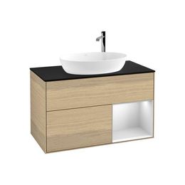 Villeroy & Boch Villeroy und Boch Finion Waschtischunterschrank G902MTPC 100cm, Abdeckplatte black matt, Emotion, Regale White matt lacquer, Oak Veneer