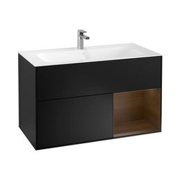 Villeroy & Boch Villeroy und Boch Finion Waschtischunterschrank F040GNPD 99,6x59,1x49,8cm, Regal rechts Walnut veneer, Black matt lacquer