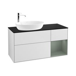 Villeroy & Boch Villeroy und Boch Finion Waschtischunterschrank F932GMMT 120cm, Abdeckplatte black matt, Regale Olive matt lacquer, White matt lacquer