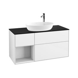 Villeroy & Boch Villeroy und Boch Finion Waschtischunterschrank F942GFGF 120cm, Abdeckplatte black matt, Regale Glossy white lacquer, Glossy white lacquer