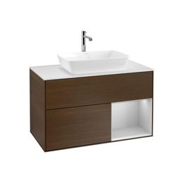 Villeroy & Boch Villeroy und Boch Finion Waschtischunterschrank G781GJGN 100cm, Abdeckplatte white matt, Emotion, Regale Light grey matt lacquer, Walnut veneer