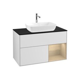 Villeroy & Boch Villeroy und Boch Finion Waschtischunterschrank G782PCMT 100cm, Abdeckplatte black matt, Emotion, Regale Oak Veneer, White matt lacquer
