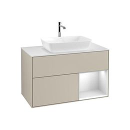 Villeroy & Boch Villeroy und Boch Finion Waschtischunterschrank G781MTHH 100cm, Abdeckplatte white matt, Emotion, Regale White matt lacquer, Sand Matt Lacquer