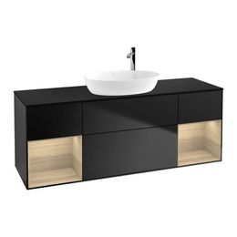 Villeroy & Boch Villeroy und Boch Finion Waschtischunterschrank F982PCPD 160cm, Abdeckplatte black matt, Regale Oak Veneer, Black matt lacquer