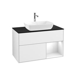 Villeroy & Boch Villeroy und Boch Finion Waschtischunterschrank G782GFGF 100cm, Abdeckplatte black matt, Emotion, Regale Glossy white lacquer, Glossy white lacquer