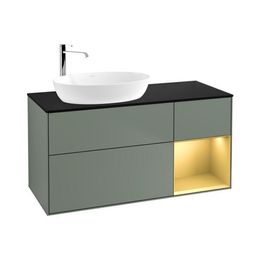 Villeroy & Boch Villeroy und Boch Finion Waschtischunterschrank F932HFGM 120cm, Abdeckplatte black matt, Regale Gold matt lacquer, Olive Matt Lacquer