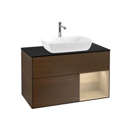 Villeroy & Boch Villeroy und Boch Finion Waschtischunterschrank G782PCGN 100cm, Abdeckplatte black matt, Emotion, Regale Oak Veneer, Walnut veneer