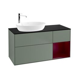 Villeroy & Boch Villeroy und Boch Finion Waschtischunterschrank F932HBGM 120cm, Abdeckplatte black matt, Regale Peony matt lacquer, Olive Matt Lacquer