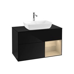 Villeroy & Boch Villeroy und Boch Finion Waschtischunterschrank G782PCPH 100cm, Abdeckplatte black matt, Emotion, Regale Oak Veneer, Glossy Black Lacquer