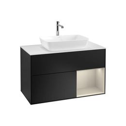 Villeroy & Boch Villeroy und Boch Finion Waschtischunterschrank G781HHPD 100cm, Abdeckplatte white matt, Emotion, Regale sand matt lacquer, Black matt lacquer