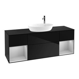 Villeroy & Boch Villeroy und Boch Finion Waschtischunterschrank G982GJPH 160cm, Abdeckplatte black matt, Emotion, Regale Light grey matt lacquer, Glossy Black Lacquer